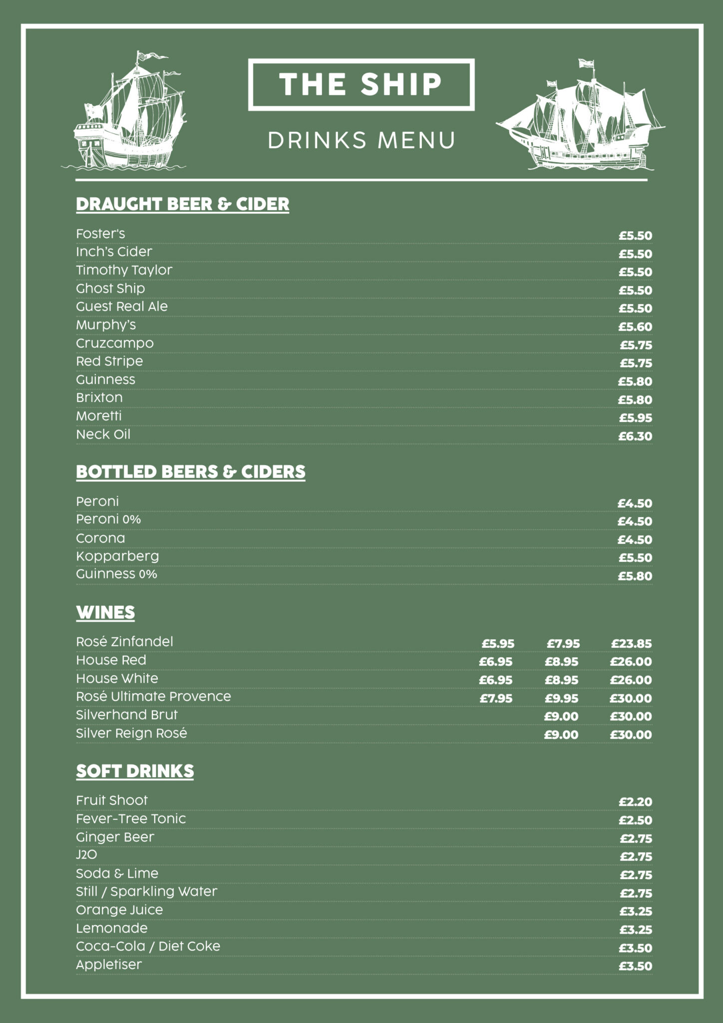 Menus - The Ship Lower Upnor
